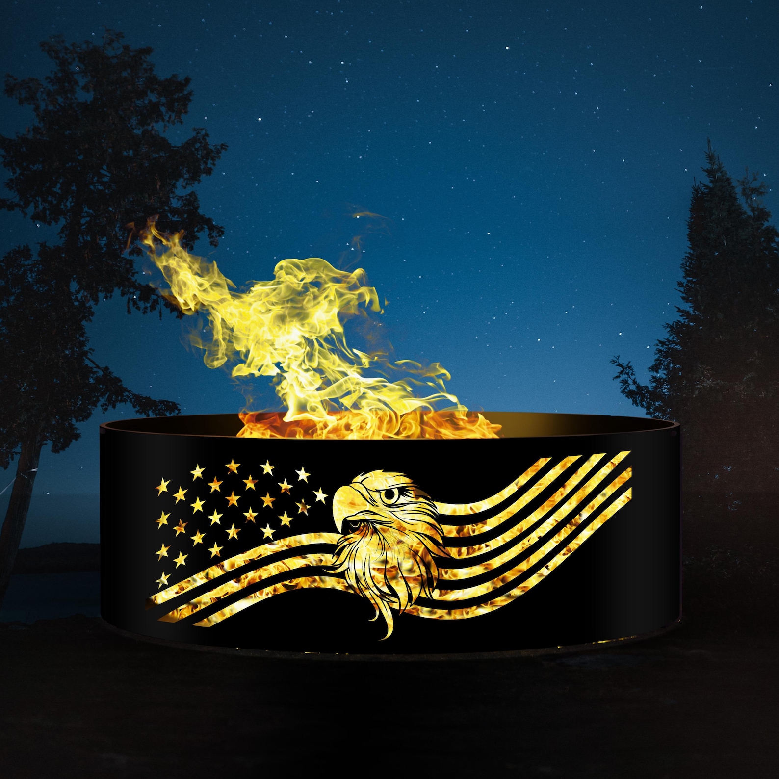 Personalized American Flag & Eagle Fire Pit | Patriotic Metal Fire Ring ...