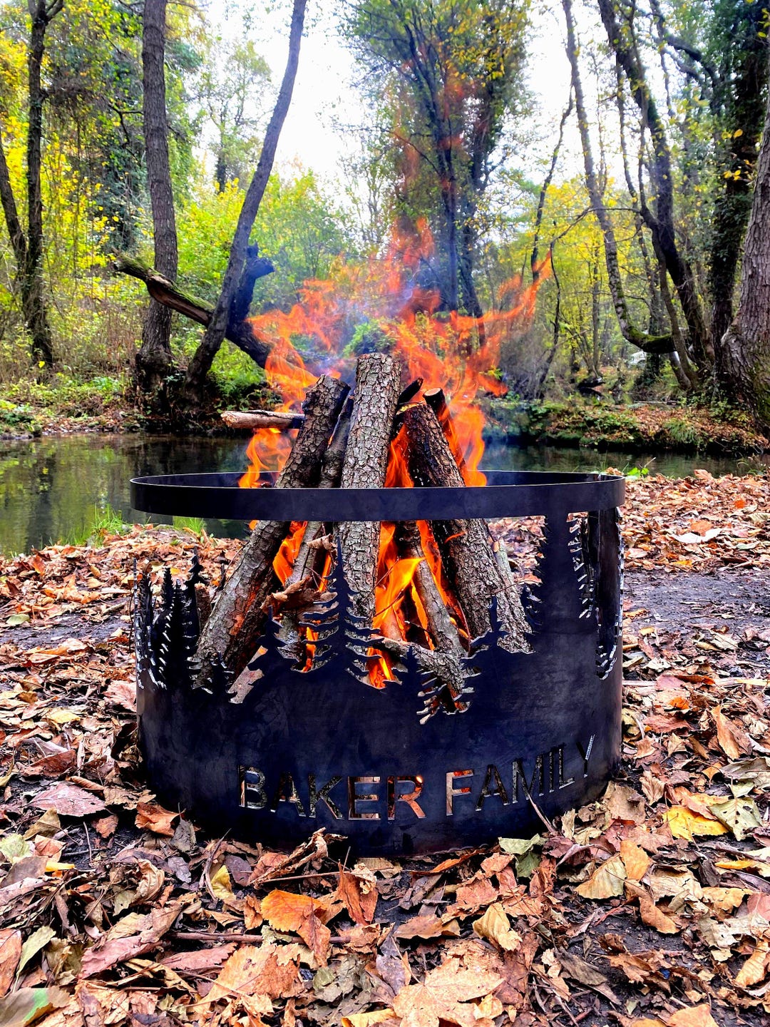 16" Height Custom Name Fire Pit, 16 Inches Tall Personalized Fire Ring ...