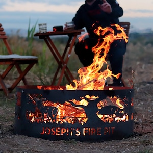 Metal Artwork Fire Pit, Wildlife Scene Design Fire Ring, Outdoor Decor ...