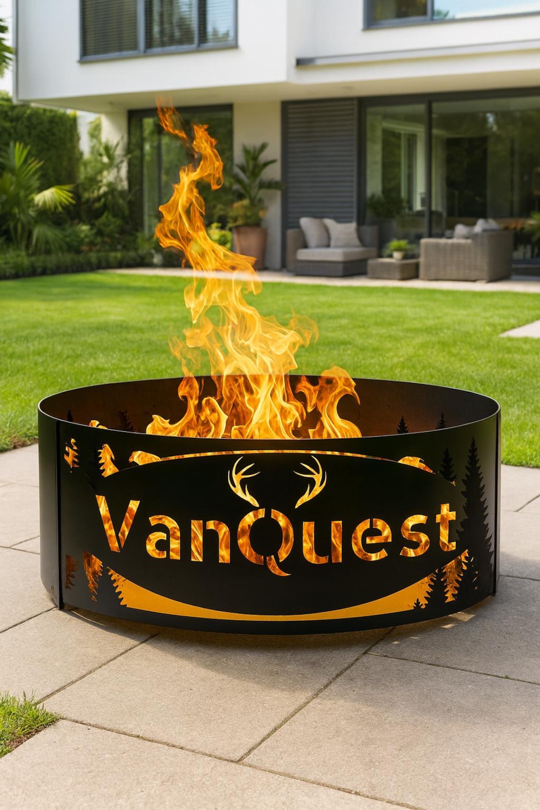 Deer Antler Custom Name Fire Pit Ring, Personalized Metal Outdoor Fire ...