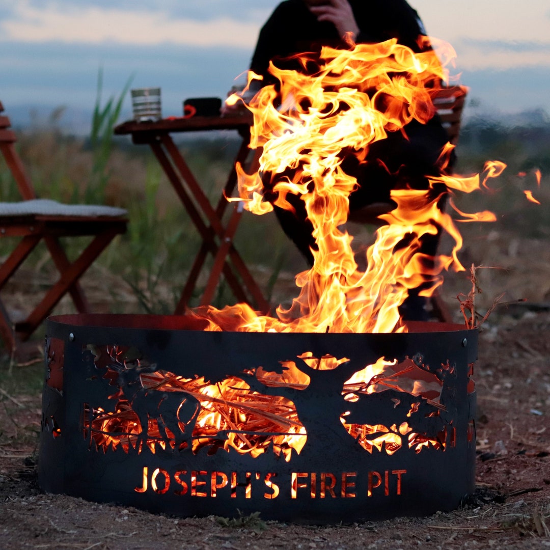 Metal Artwork Fire Pit, Wildlife Scene Design Fire Ring, Outdoor Decor ...