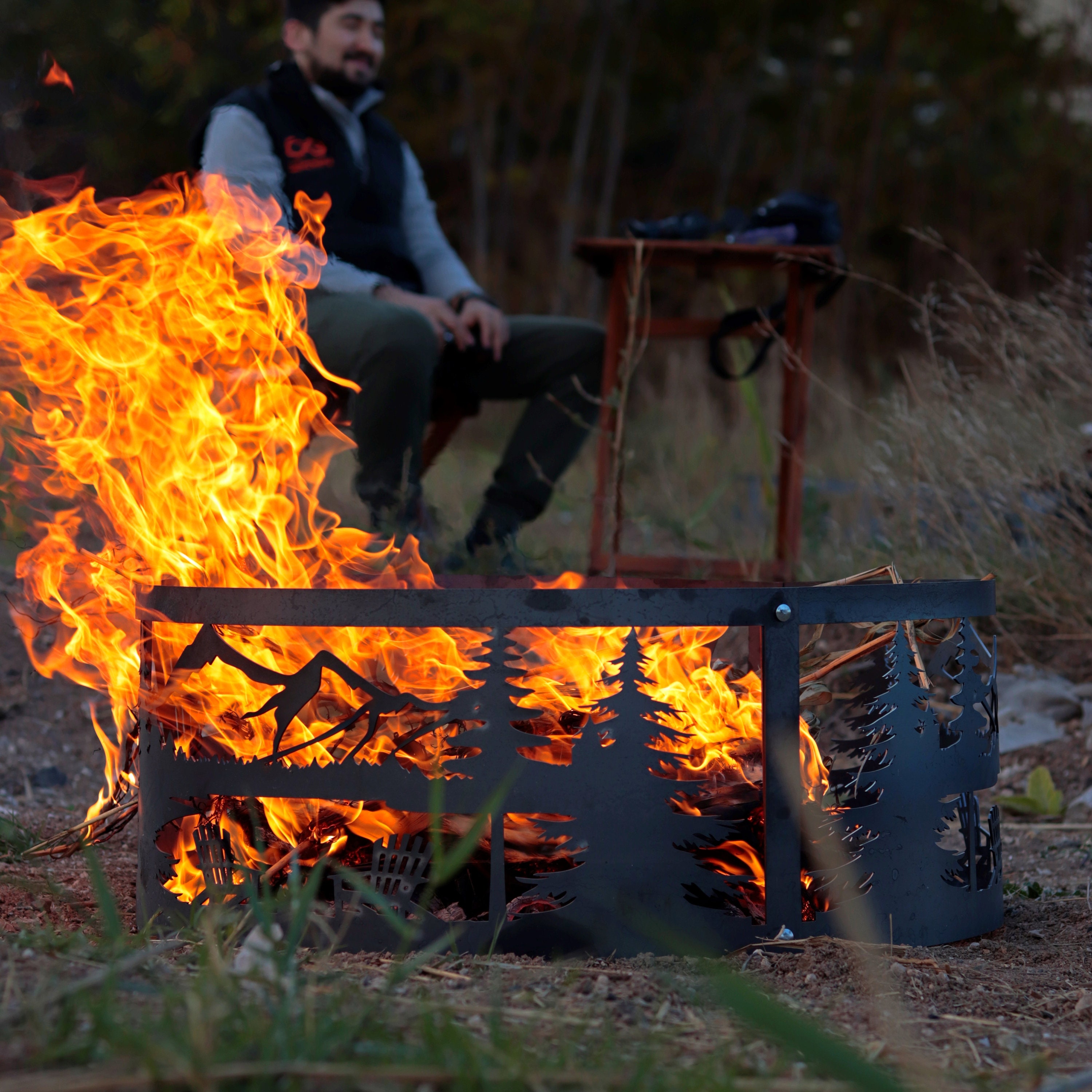 Camping Silhouette Fire Pit Metal Yard Art Chair Fire Pit - Etsy Australia