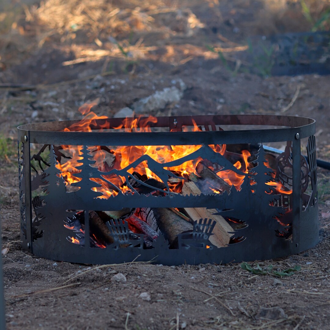 Custom Fire Pit Ring, a Unique Gift for Men, Trees, and Mountain Fire ...