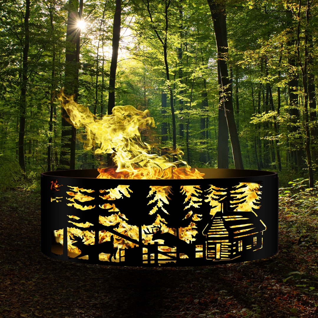 Unique Gift Idea Fire Ring, Custom Fire Pit, Mountain and Forest Theme ...