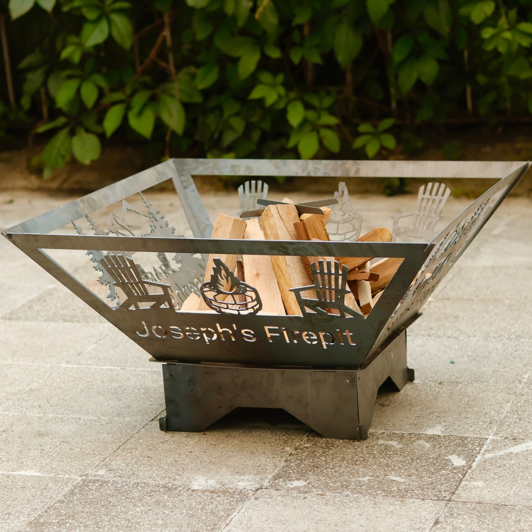 Personalized Square Fire Pits With Base, Portable Wood Burning Fire ...