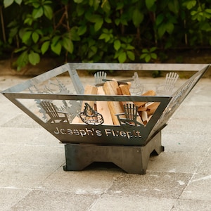 Personalized Square Fire Pits With Base, Portable Wood Burning Fire ...