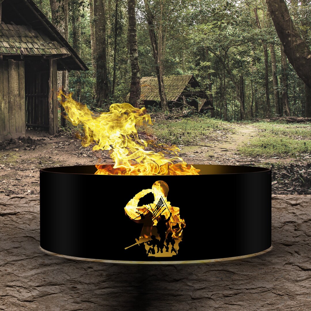 Patriotic Fire Pit, Veteran Gift, Wood Burning Fire Pit Ring, American ...