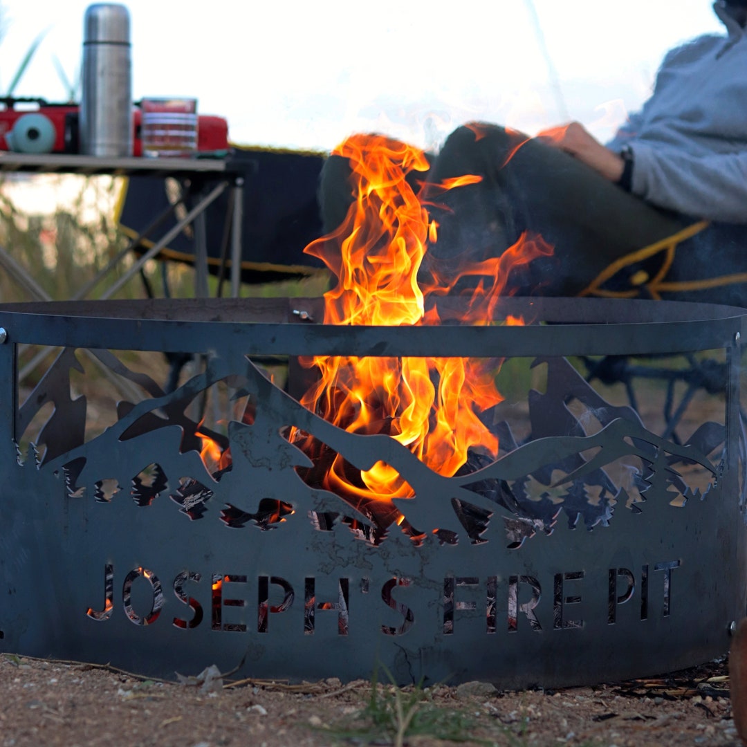 Custom Fire Pit Ring Mountain Theme, Camper Fire Pit, Metal Fire Ring ...