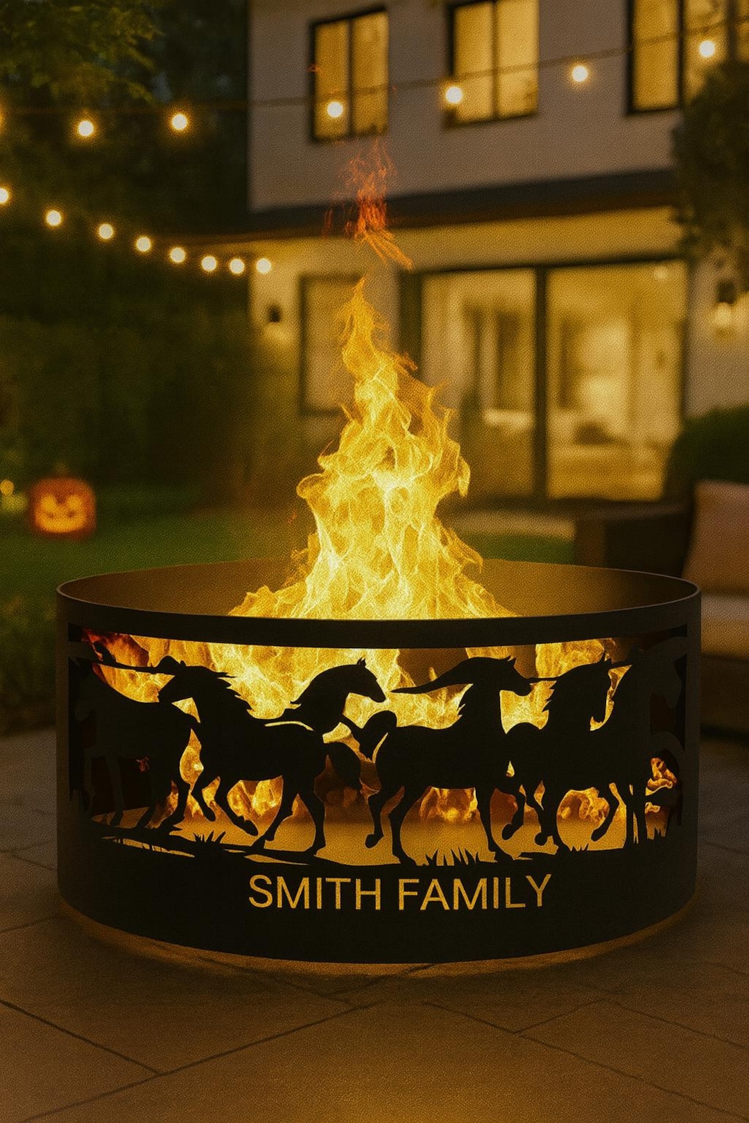 Horse Fire Pit Ring, Custom Metal Outdoor Fire Pit With Name, Rustic ...