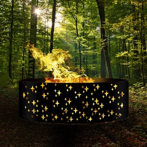 Personalized Metal Fire Pit | Moon and Stars Fire Ring | Custom Wood ...
