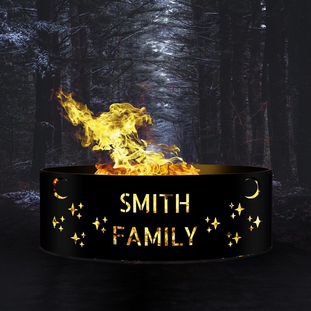 Personalized Metal Fire Pit | Moon and Stars Fire Ring | Custom Wood ...