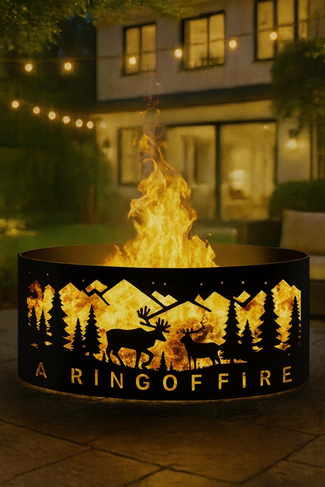 Personalized Deer Fire Pit Ring, Custom Gift for Him, Rustic Outdoor ...