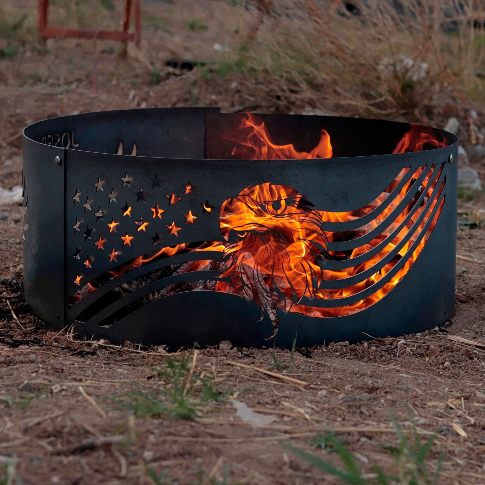 Personalized American Flag & Eagle Fire Pit | Patriotic Metal Fire Ring ...