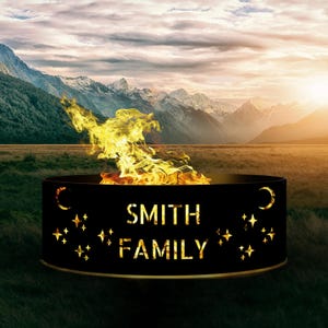 Personalized Metal Fire Pit | Moon and Stars Fire Ring | Custom Wood ...
