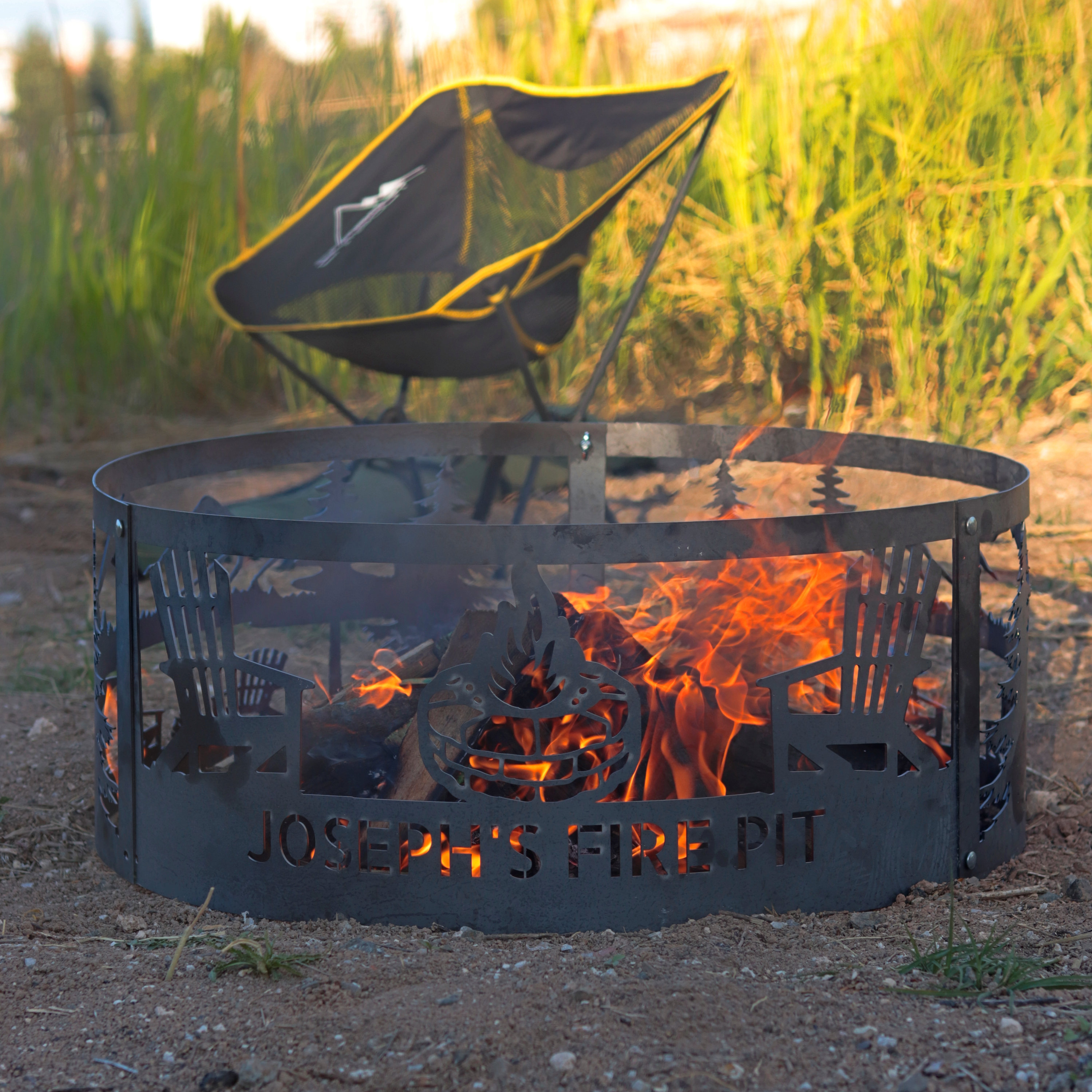 Personalized Fire Pit Ring With Mountain Scene, Steel Outdoor Campfire ...
