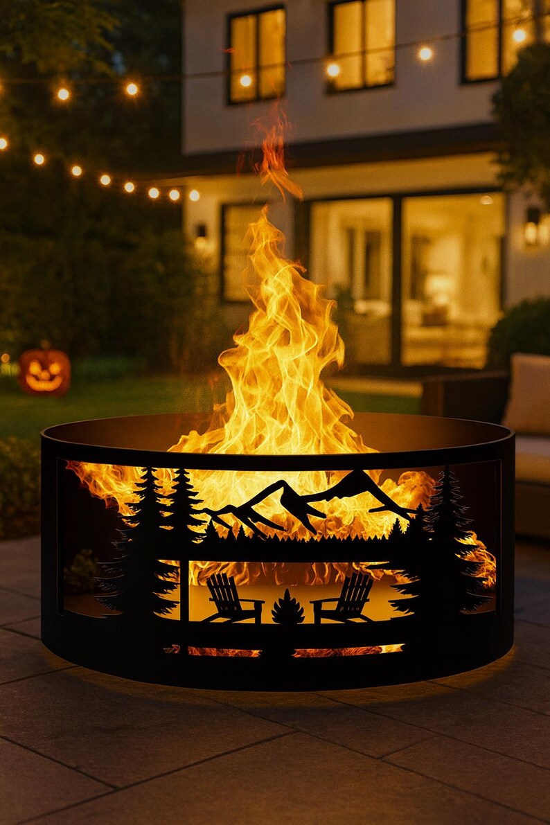 Camping Chair Fire Pit, Nature Silhouette Metal Fire Ring - Etsy