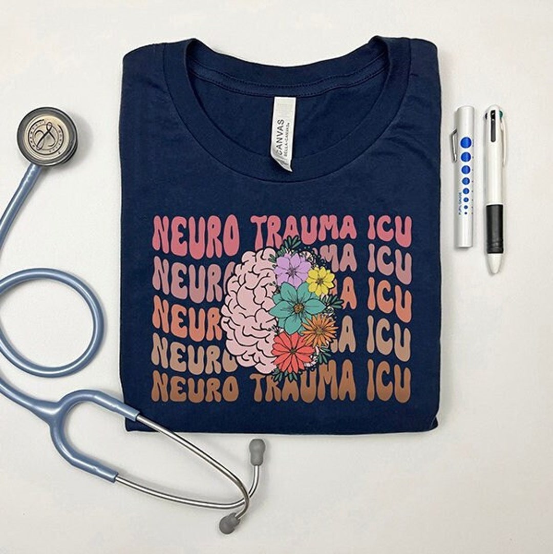 Retro Neuro Trauma ICU Nurse Shirt, NTICU Rn T-shirt, Floral Brain ...