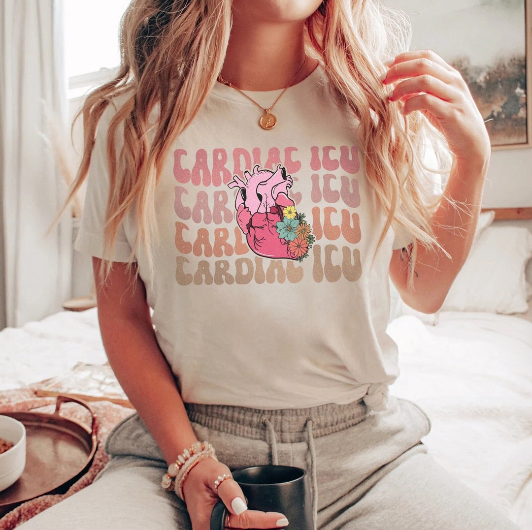 Retro Cardiac ICU Nurse Shirt, CVICU CICU T-shirt, Floral Anatomical ...
