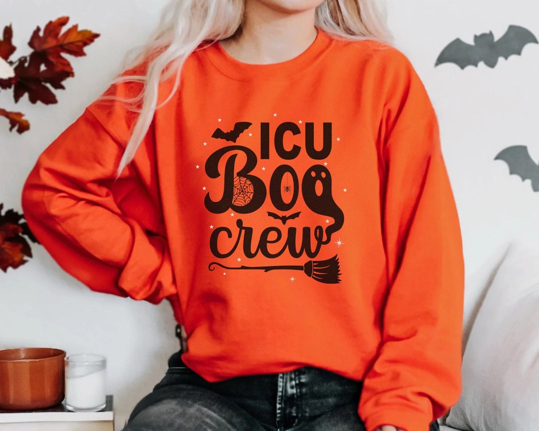 Halloween ICU Crew Nurse Crewneck Sweatshirt, Spooky Boo Group Ghost ...