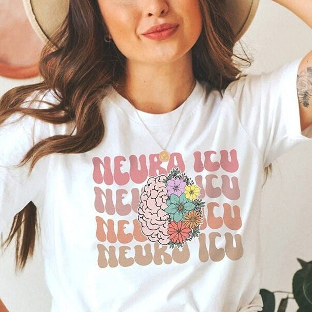 Retro Neuro ICU Nurse Shirt, Neuro ICU T-shirt, Floral Brain Tshirt ...
