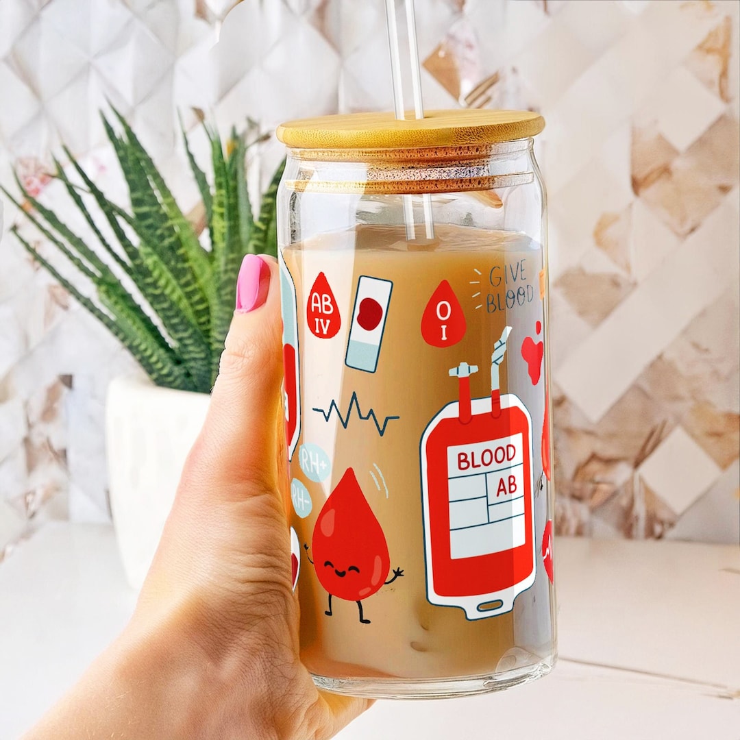 Blood Bank Glass Coffee Cup, Blood Bank Lab Tech Glass Can, Transfusion ...