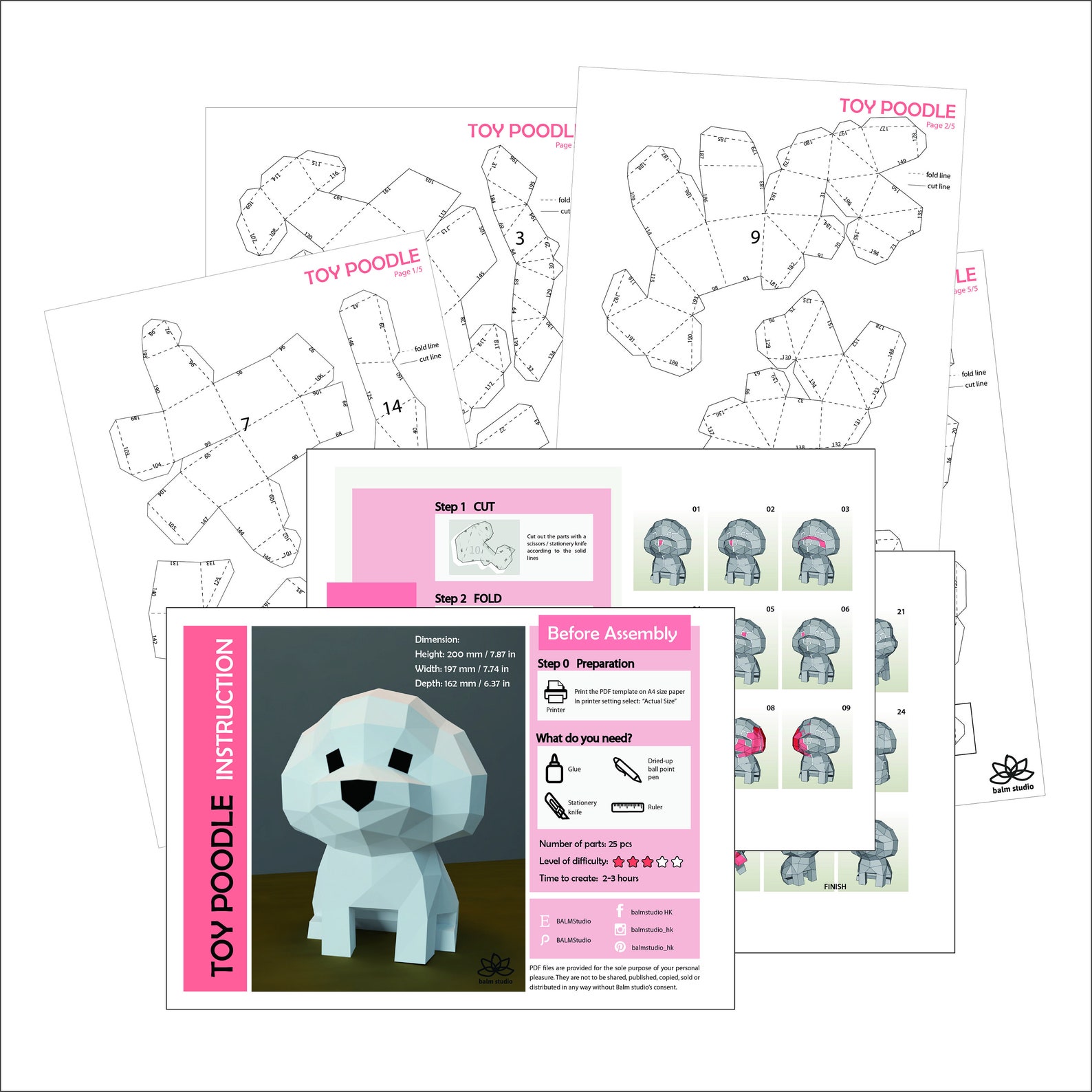 3D Paper Toy Poodle Sculpture: DIY Animal Origami (PDF Pattern) - Etsy