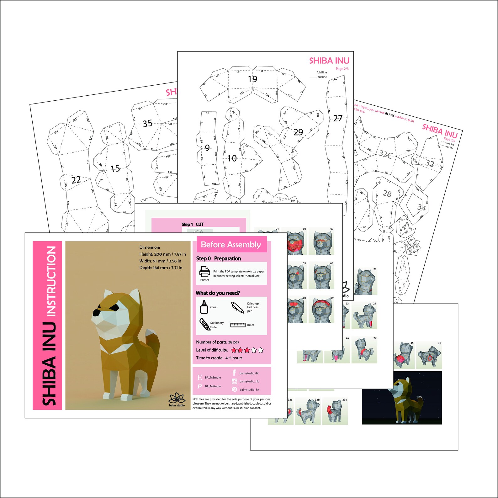 Shiba Inu, Dog, Animal Origami, DIY, Decoration, Homemade, 3D Paper ...