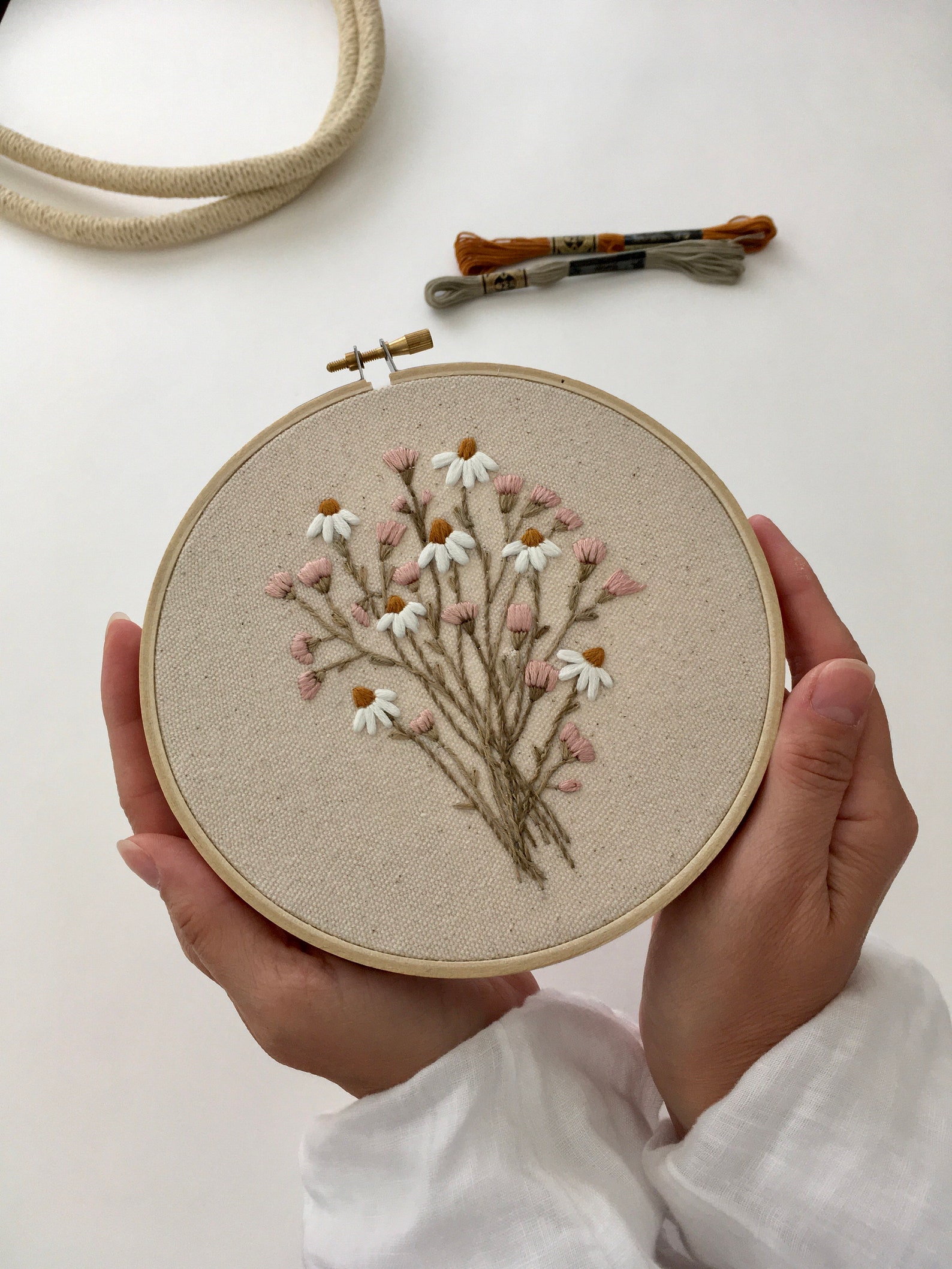 Finished Hoop, Daisies, Botanical Embroidery, Home Décor, Wall Décor ...