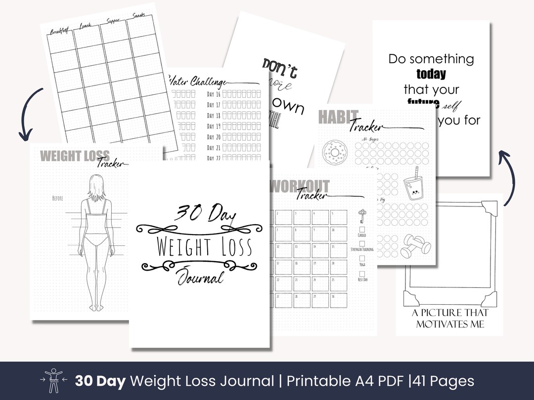 30 Day Weight Loss Journal, Weight Loss, Printable PDF, Weight Loss ...