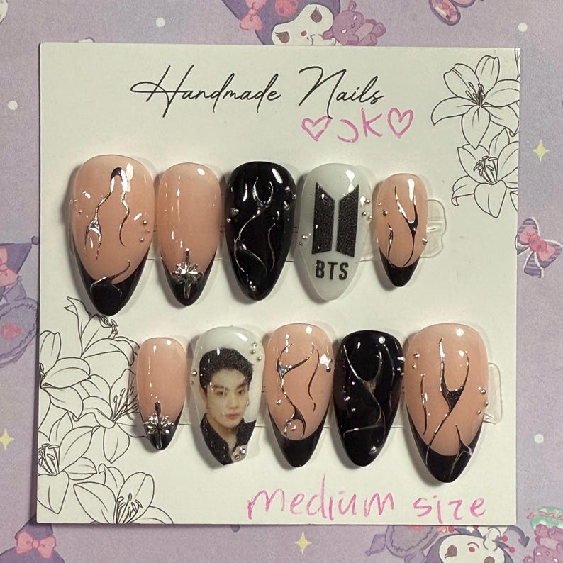 Custom BTS Kpop Inspired Presson Nails Ateez Concert Bts EXAMPLE Silver ...