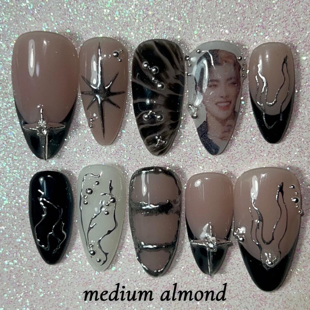 Custom Kpop Inspired Presson Nails Ateez NCT EXAMPLE Silver Chrome ...