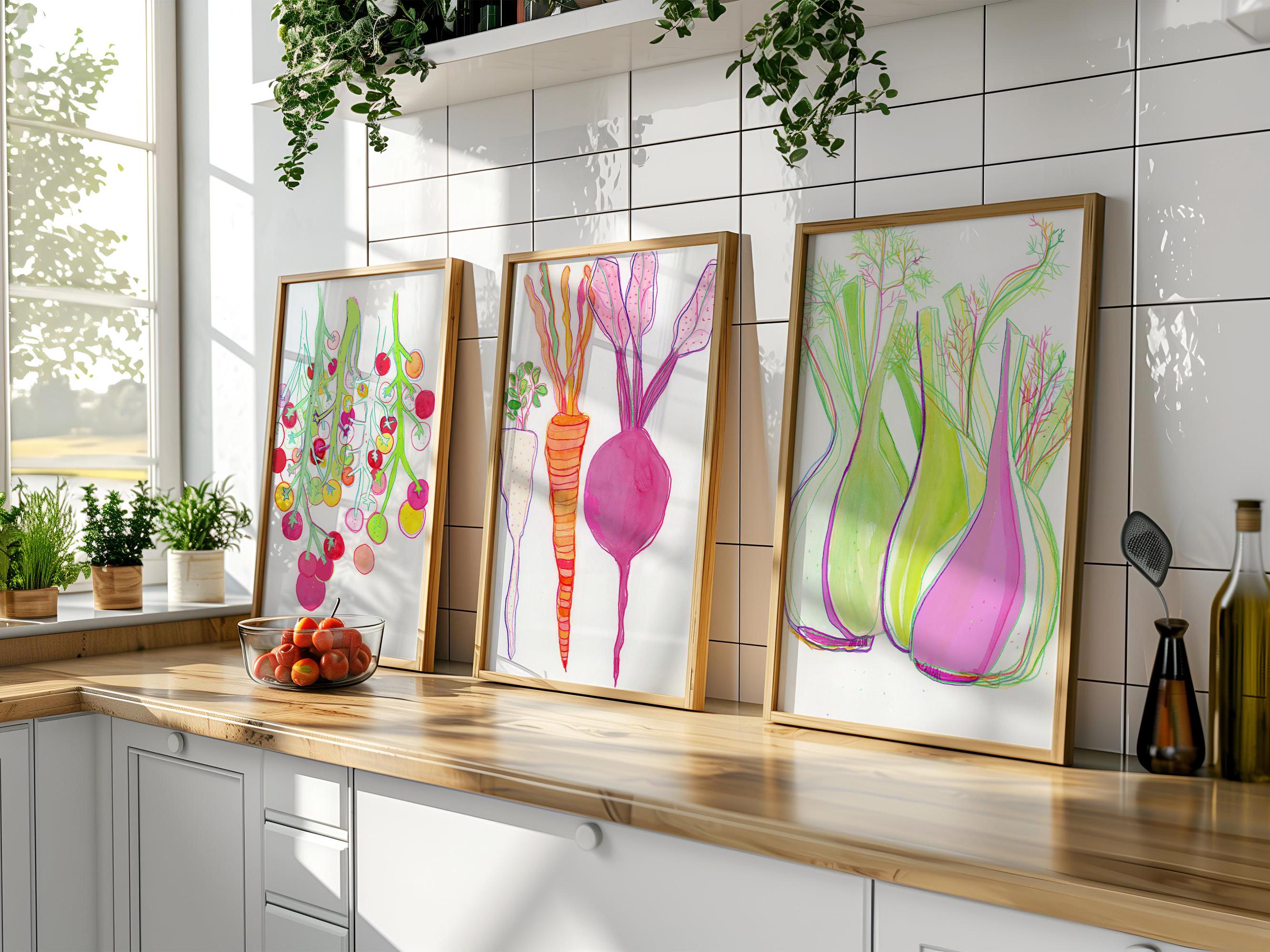 Turnip Vegetable Art Prints, Kitchen Prints Decor Food Poster, Carrots ...