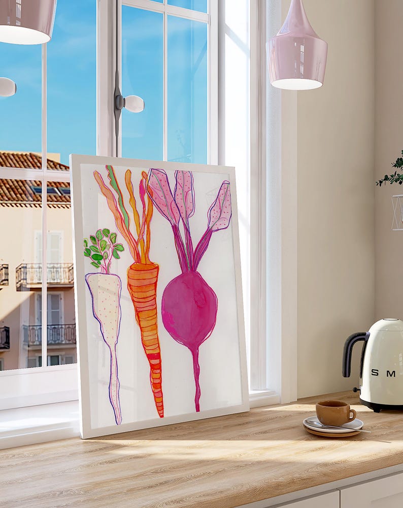 Turnip Vegetable Art Prints, Kitchen Prints Decor Food Poster, Carrots ...