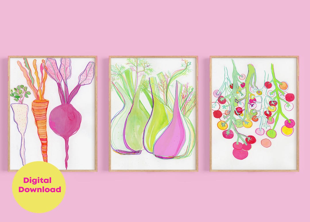 Turnip Vegetable Art Prints, Kitchen Prints Decor Food Poster, Carrots ...