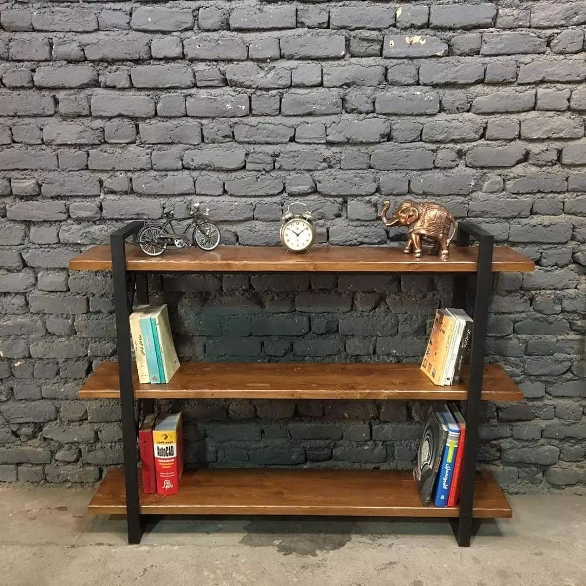 Small Wooden Bookshelf Narrow Console Table Industrial Sofa Table Side ...