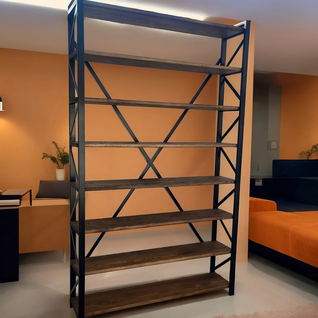 Industrial Design Bookshelf Loft Bookcase Brown and Metal Bookshelf ...