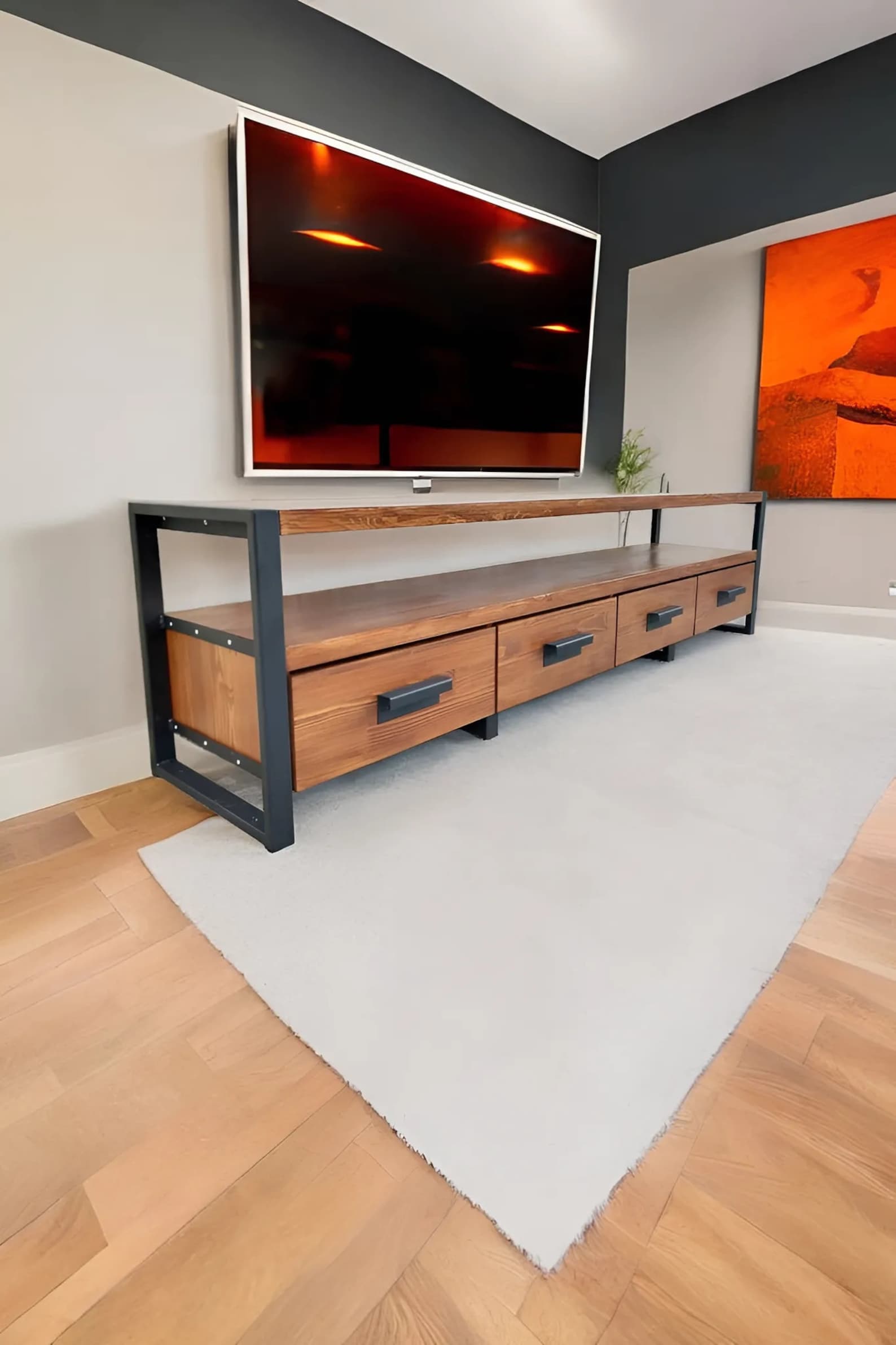 Rustic Industrial Tv Cabinet With Drawers Bespoke Solid Wood and Iron ...