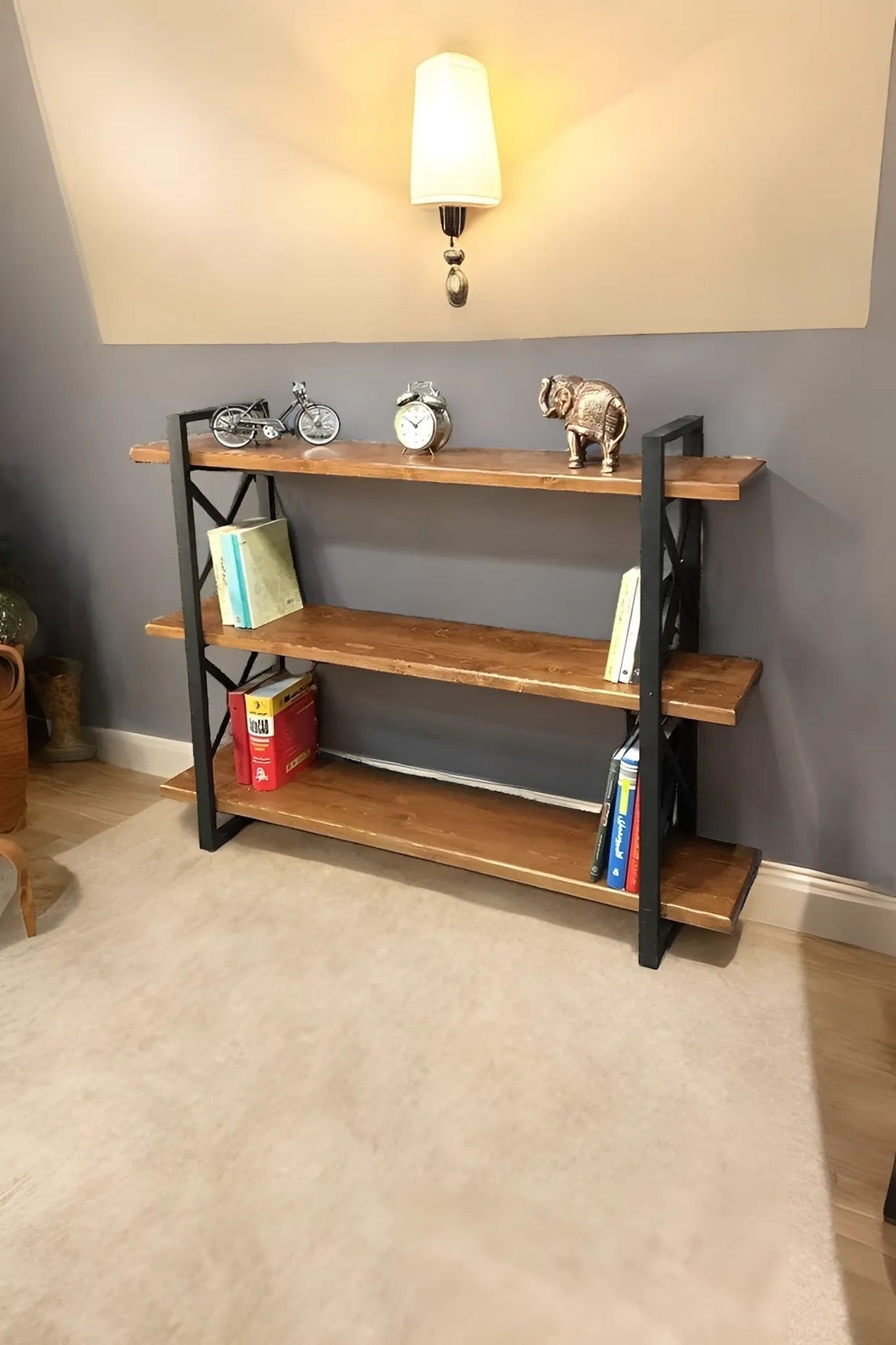 Small Wooden Bookshelf Narrow Console Table Industrial Sofa Table Side ...