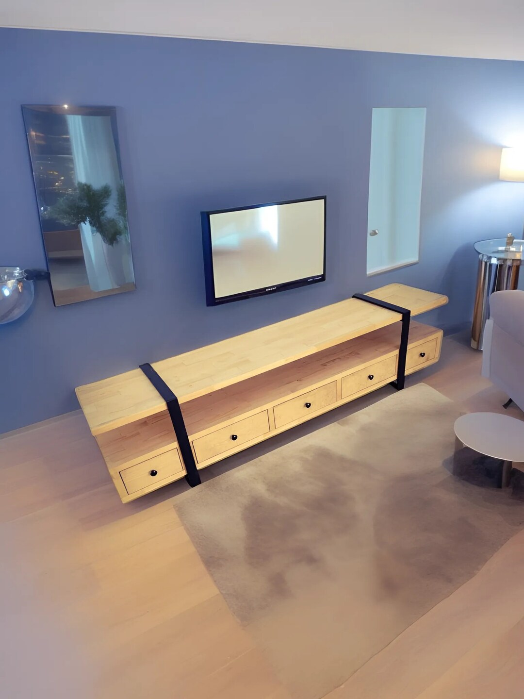 Industrial TV Stand Wooden TV Cabinet, Mid Century Modern Tv Unit With ...