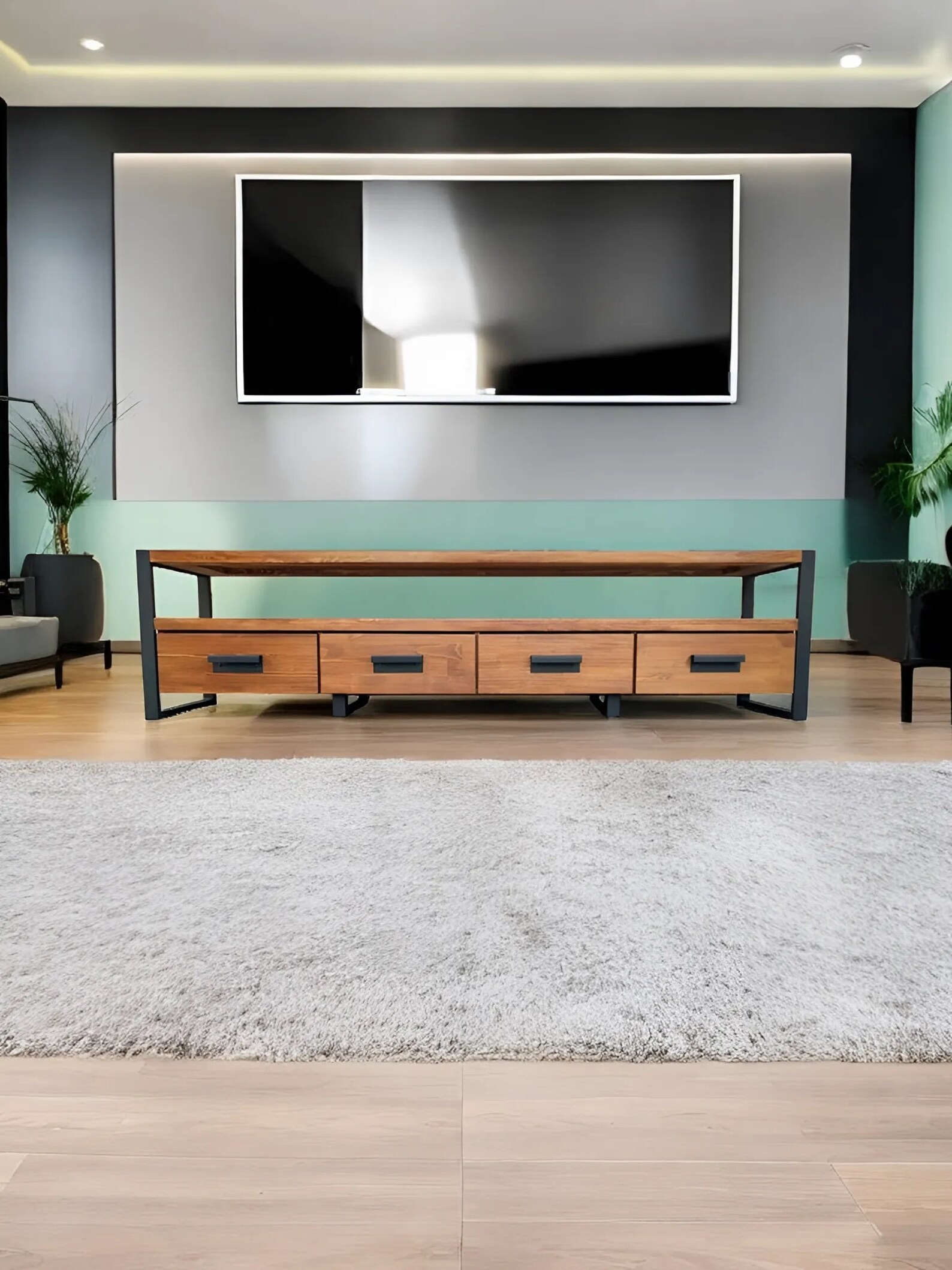 Rustic Industrial Tv Cabinet With Drawers Bespoke Solid Wood and Iron ...