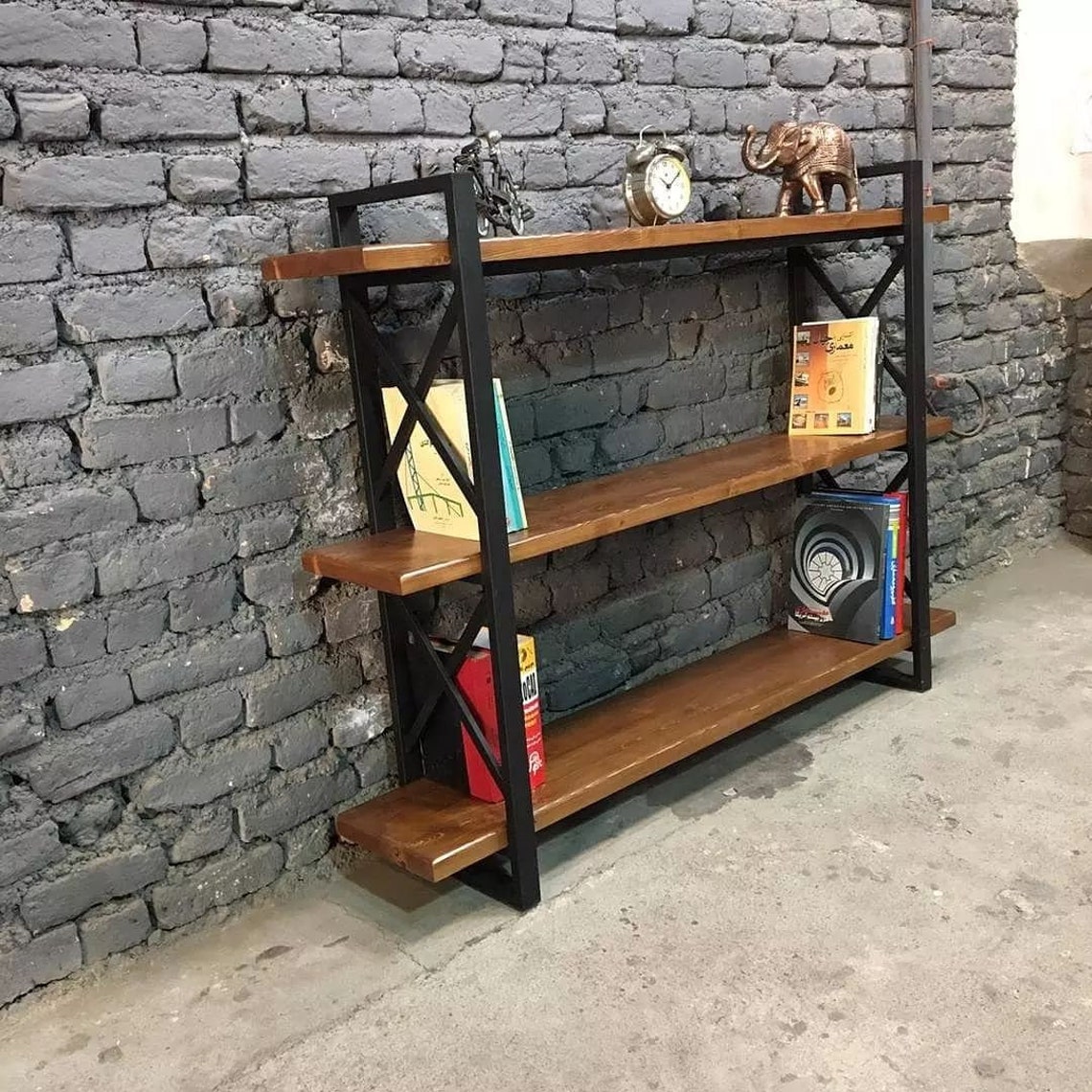 Small Wooden Bookshelf Narrow Console Table Industrial Sofa Table Side ...