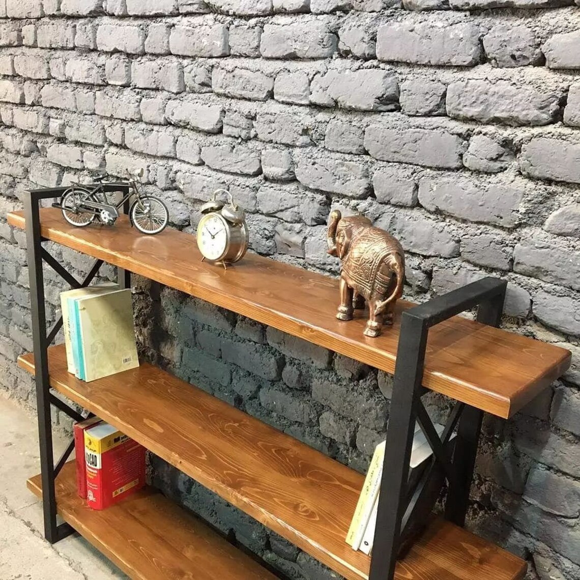 Small Wooden Bookshelf Narrow Console Table Industrial Sofa Table Side ...