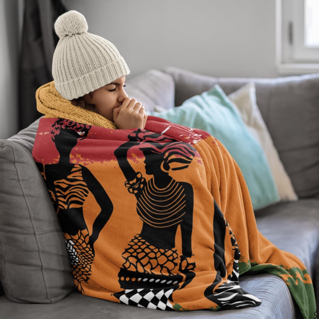 Sisters in Silhouette Sherpa Blanket | Tribal Pattern, Sunset Colors ...