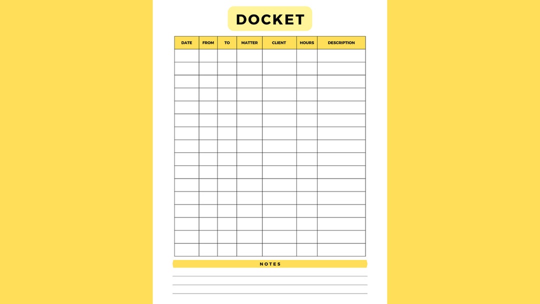Printable Daily Legal Docket | Time Docket | Lawyer Docket | Daily ...