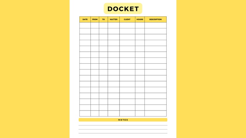 Printable Daily Legal Docket | Time Docket | Lawyer Docket | Daily ...