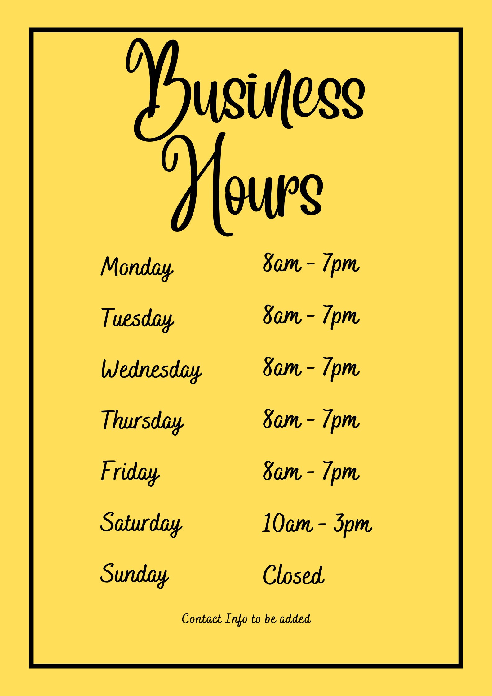Digital Custom Business Hours Poster Sign | Personalized Business Hours ...
