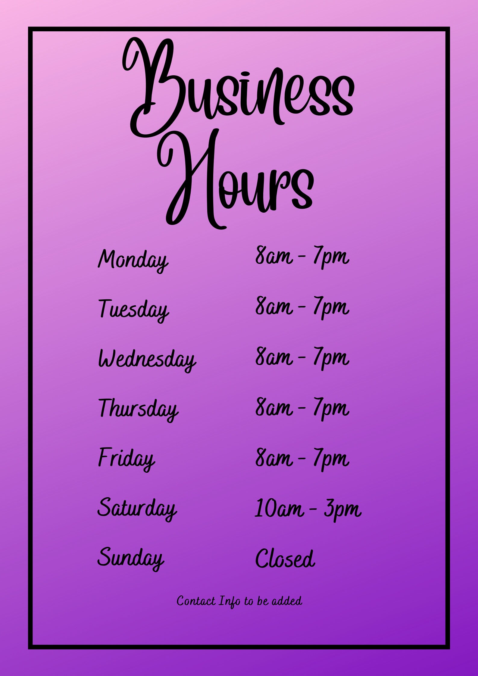Digital Custom Business Hours Poster Sign | Personalized Business Hours ...