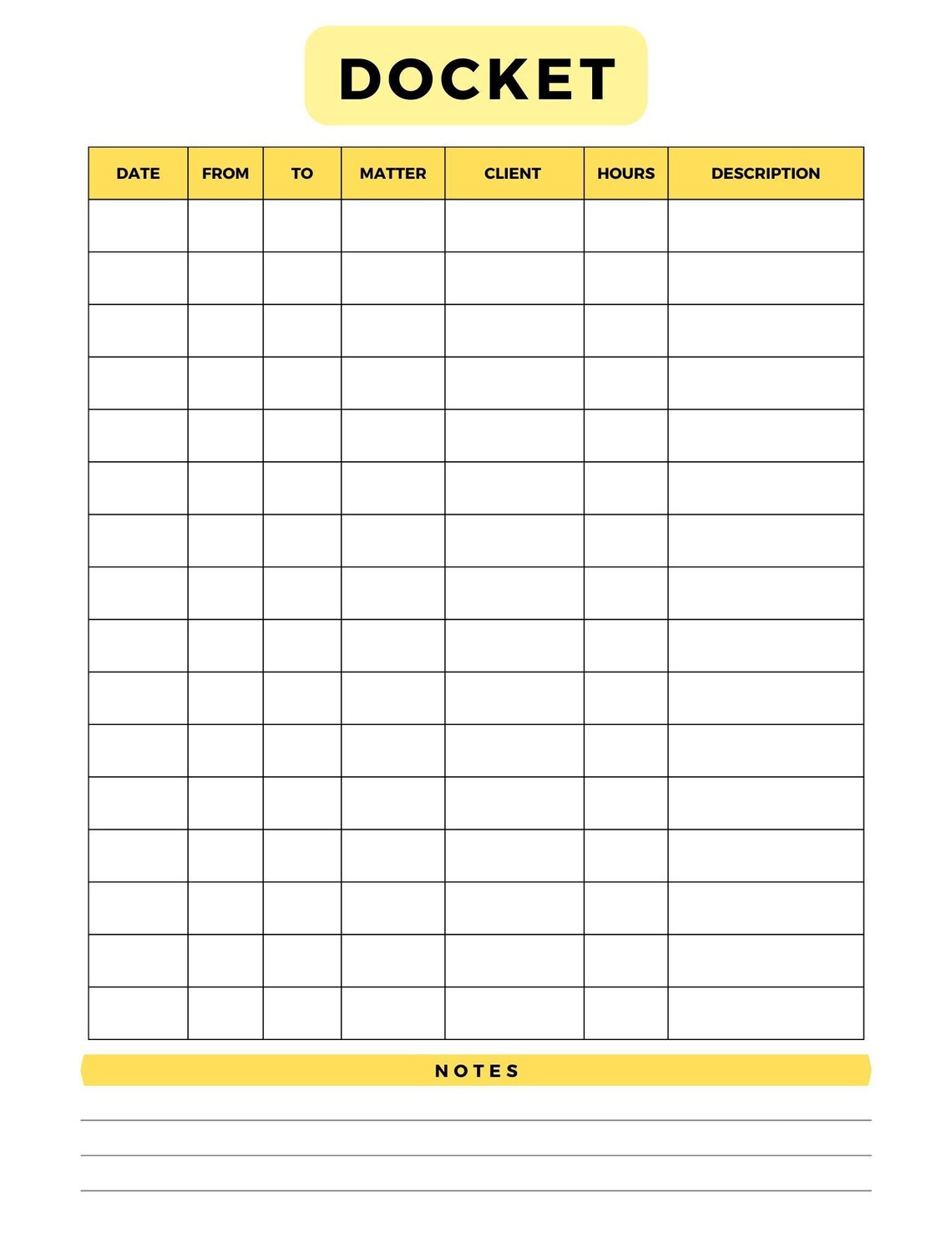 Printable Daily Legal Docket | Time Docket | Lawyer Docket | Daily ...