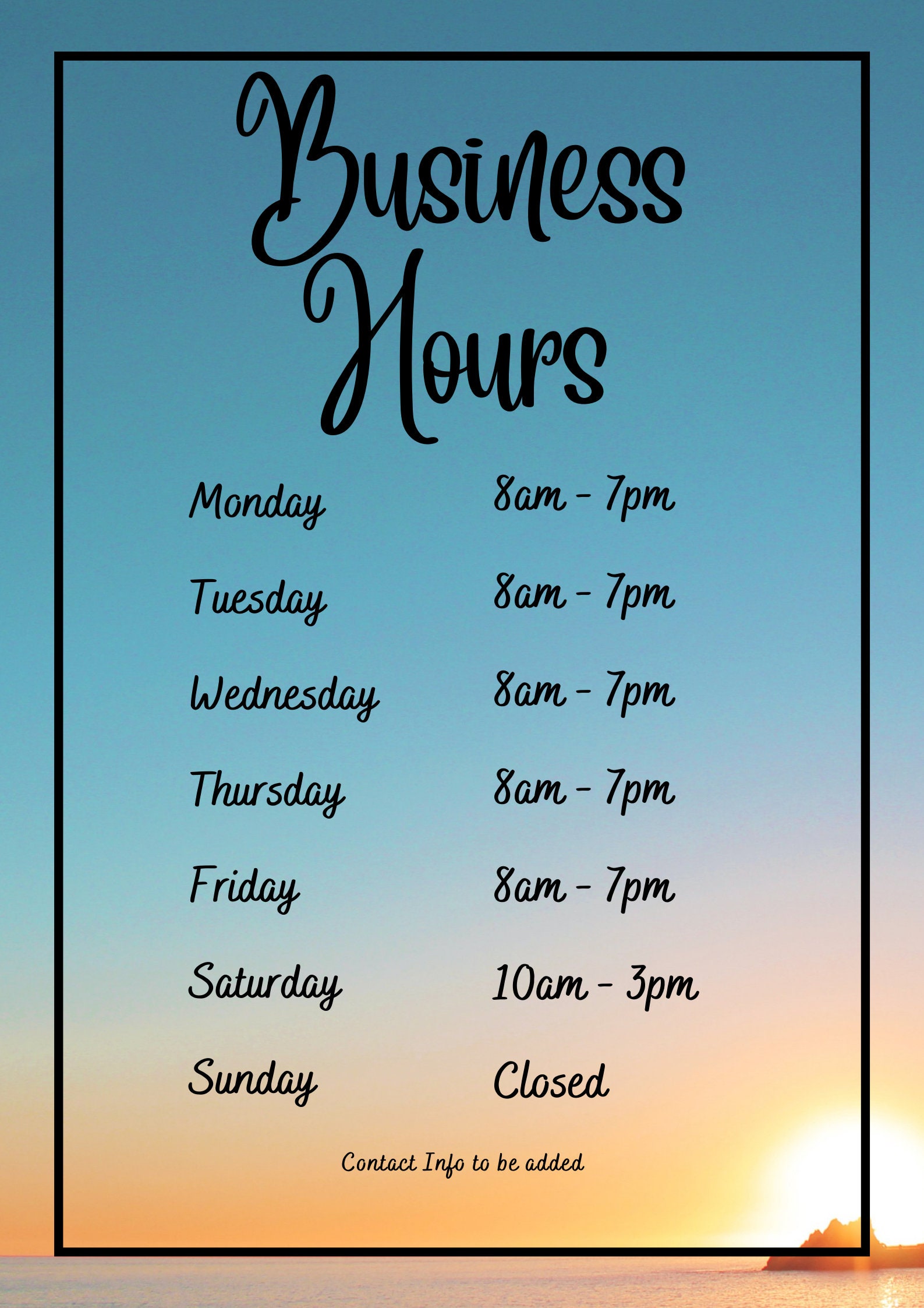 Digital Custom Business Hours Poster Sign | Personalized Business Hours ...