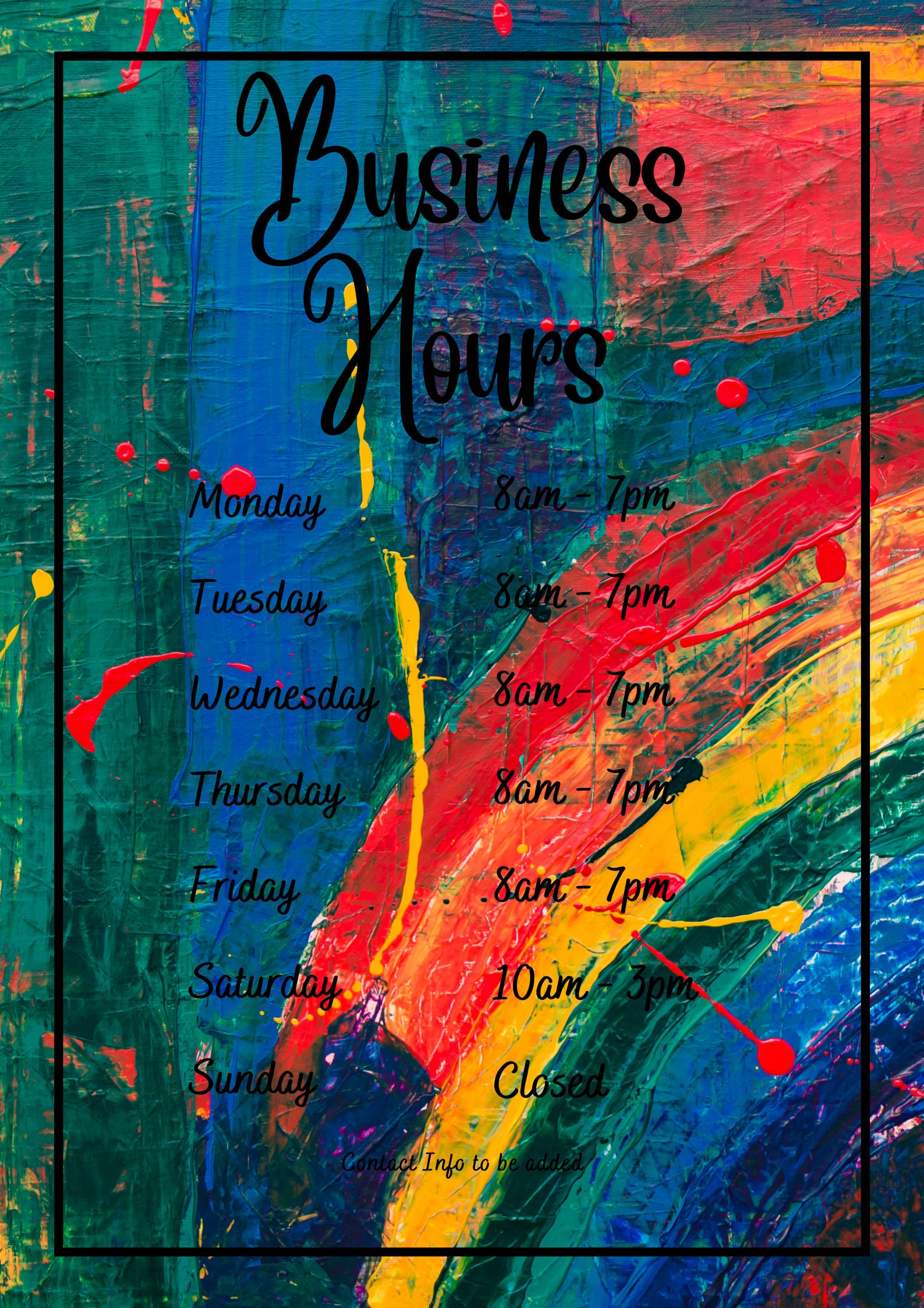 Digital Custom Business Hours Poster Sign | Personalized Business Hours ...